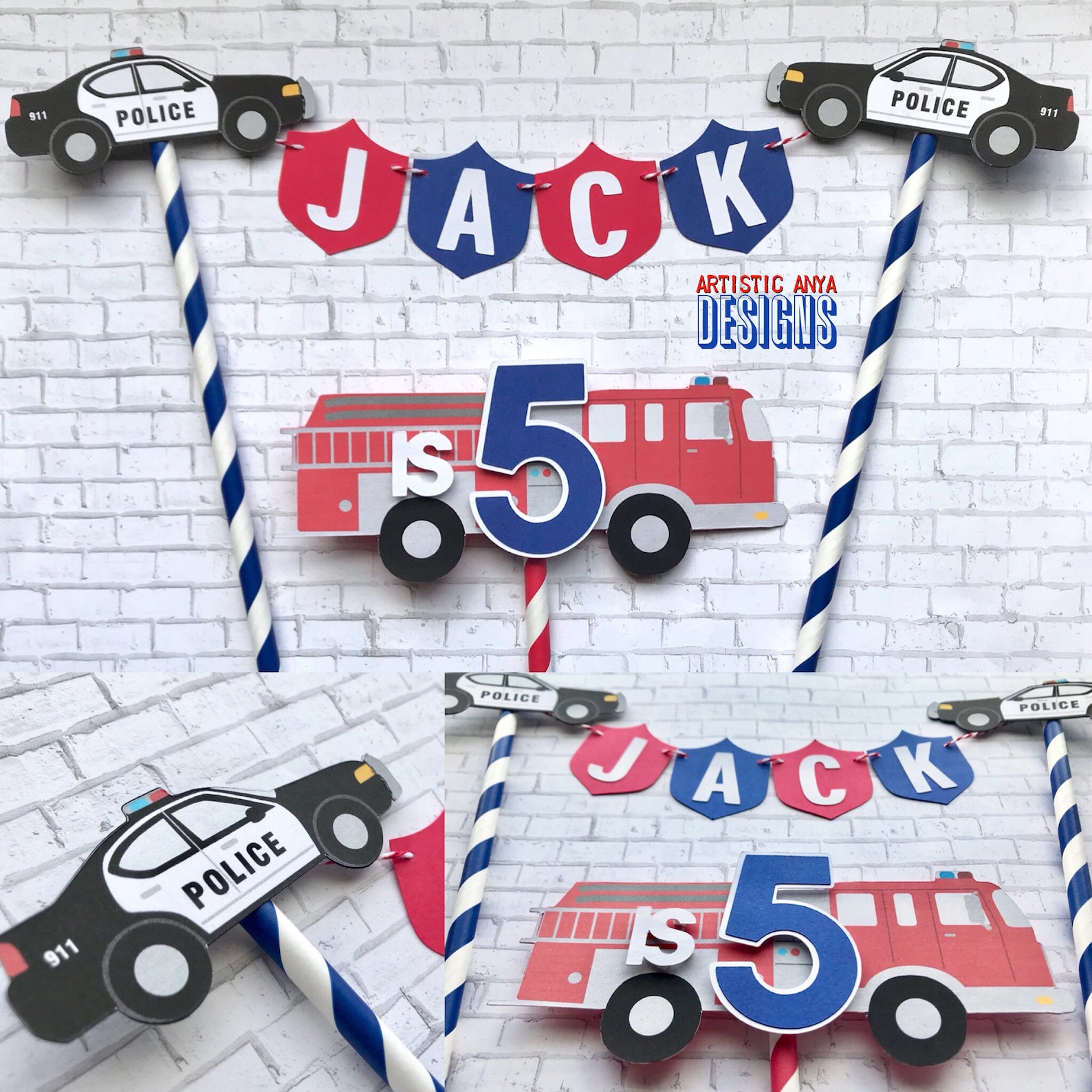 First Responder Cake Bunting Topper and Mini Age Fire Truck - Etsy