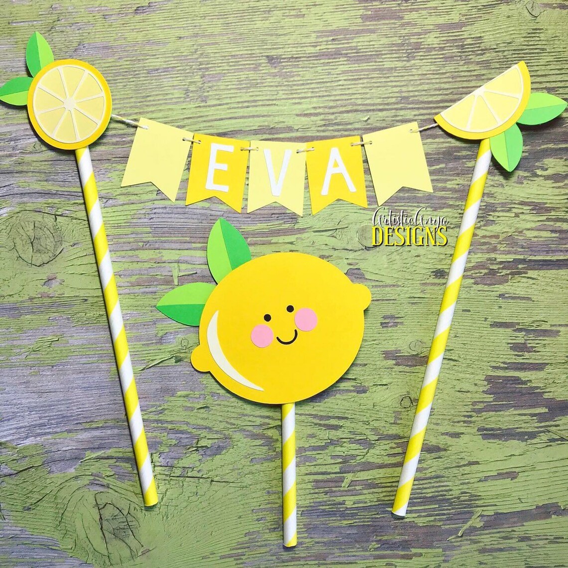 Lemon Cake Bunting Topper & Happy Lemon Cake Topper 2 Pc Set - Etsy