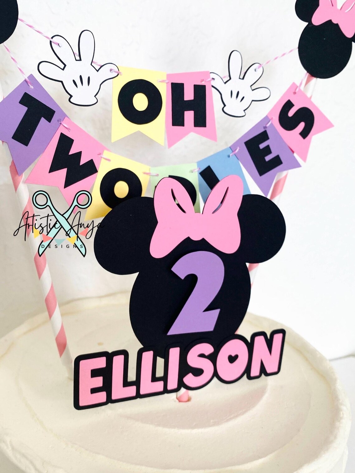 Pastel Mickey & Minnie Mouse Cake Bunting Topper - Oh Two-dles Cake ...
