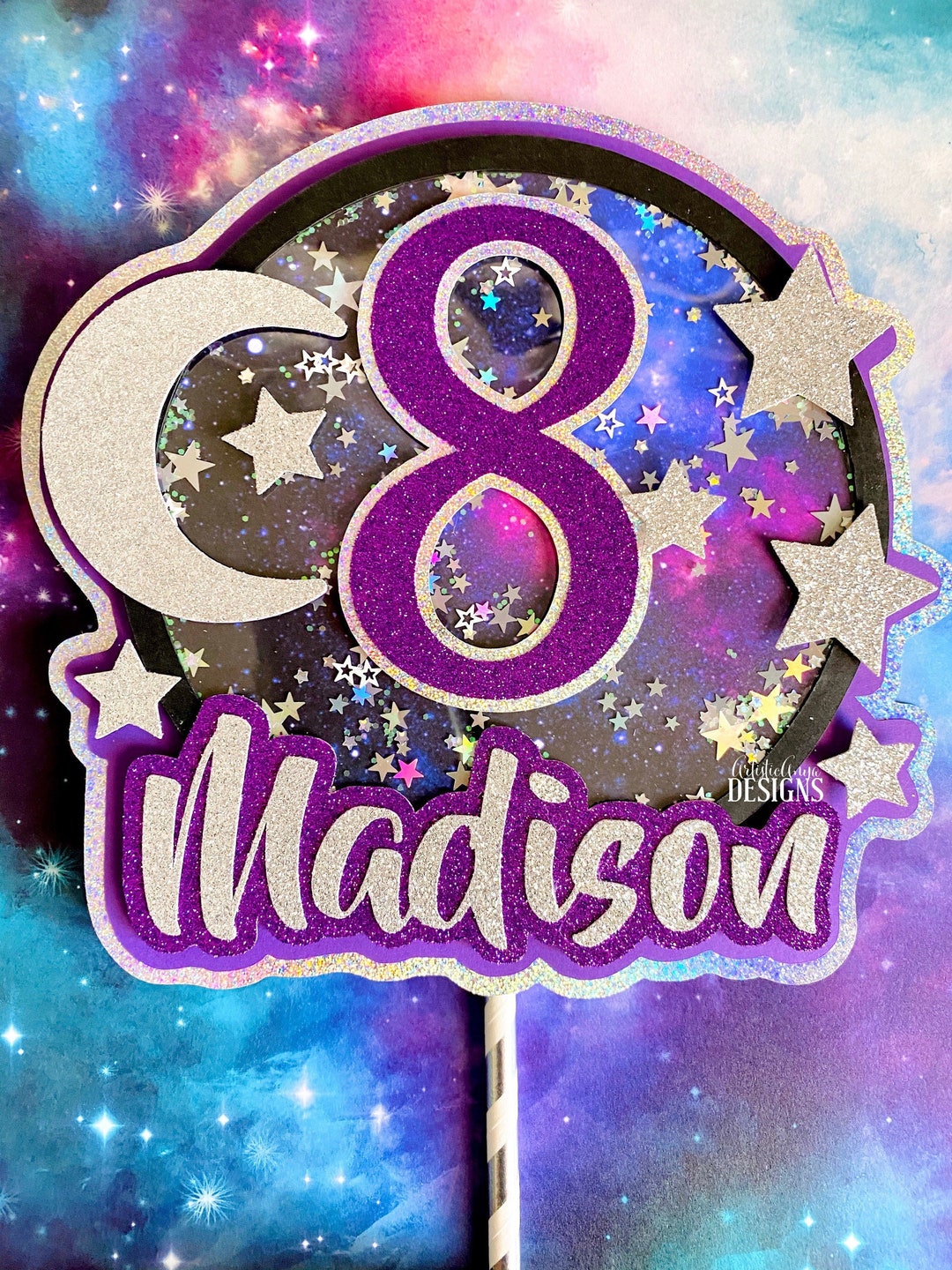 Galaxy Cake Topper Celestial Party Decorations Glitter Age - Etsy
