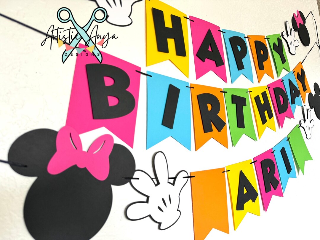 Mickey & Minnie Mouse Banner - Minnie Themed Birthday - Pink Orange ...
