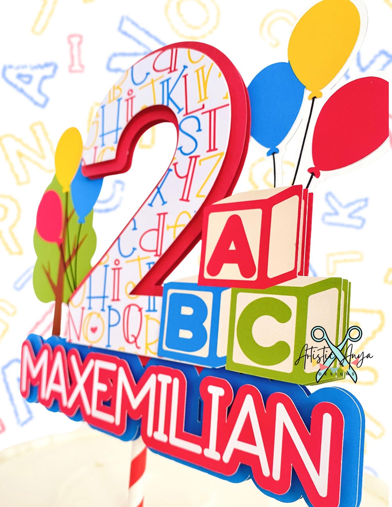 ABC Theme Cake Topper - Alphabet Birthday Decorations - Personalized ...