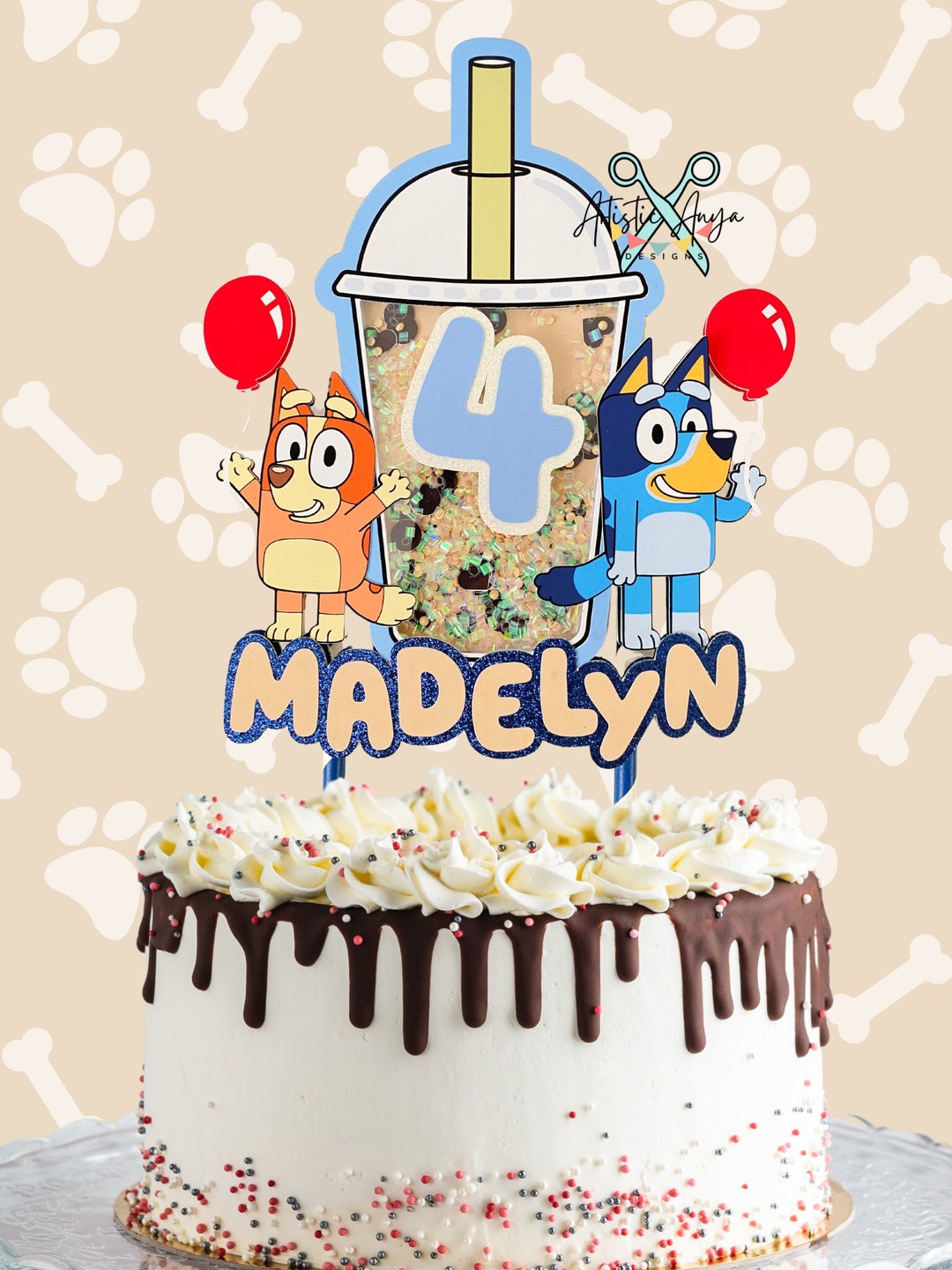 Bluey Dog & Boba Tea Shaker Cake Topper - Bluey Birthday Decorations ...