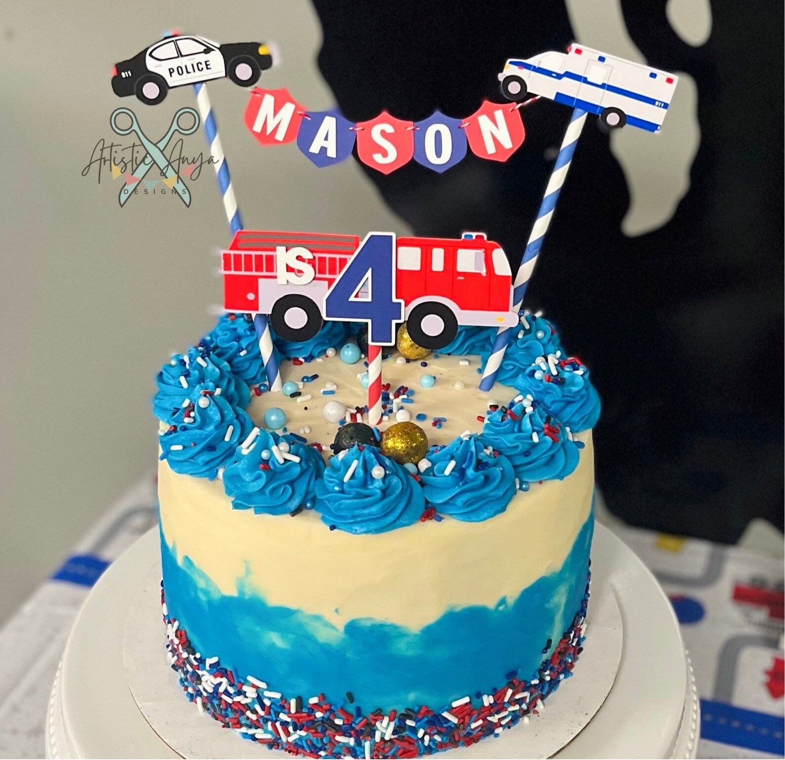 First Responder Cake Bunting Topper and Mini Age Fire Truck - Etsy