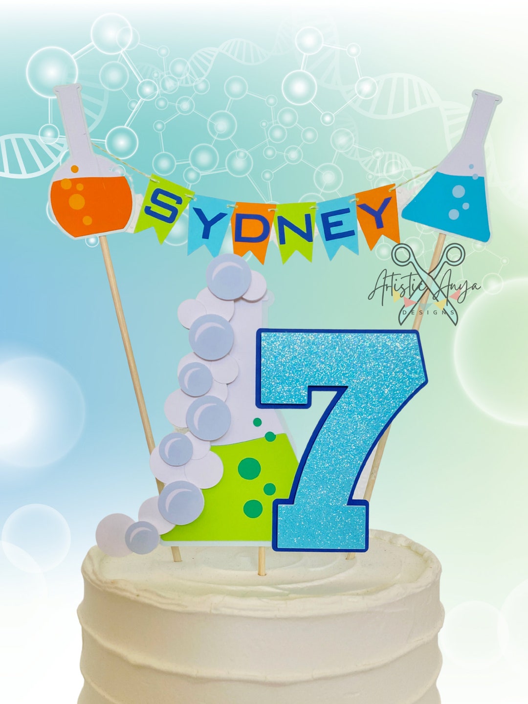Science Cake Bunting Topper With Birthday Age Topper- (2 Pc Set ...