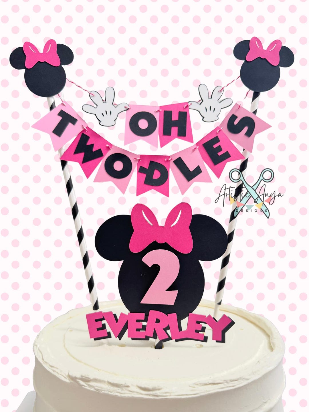 Minnie Mouse Cake Bunting Topper - Oh Two-dles Cake - Mickey Mouse ...
