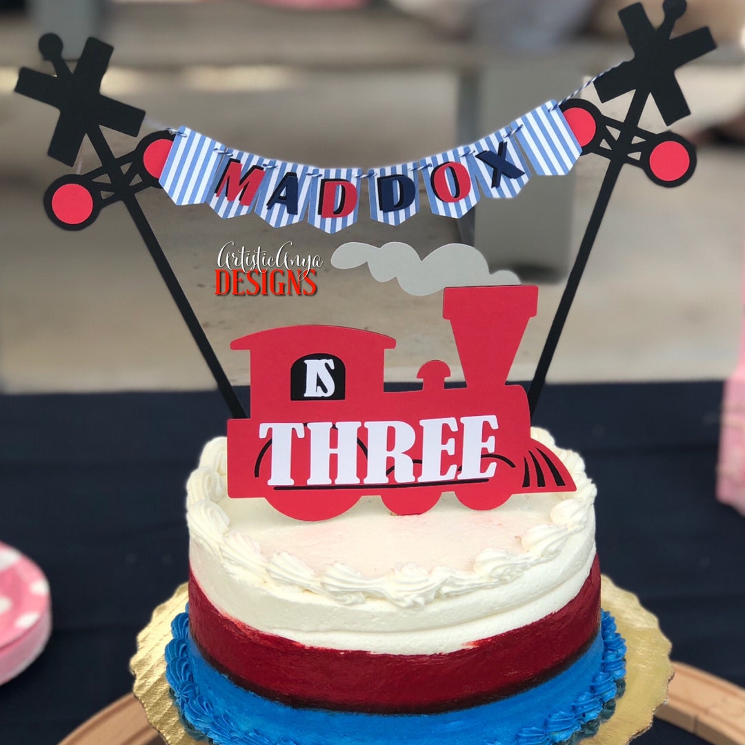 Railroad Personalized Cake Bunting Topper With Vintage Red Train Cake ...