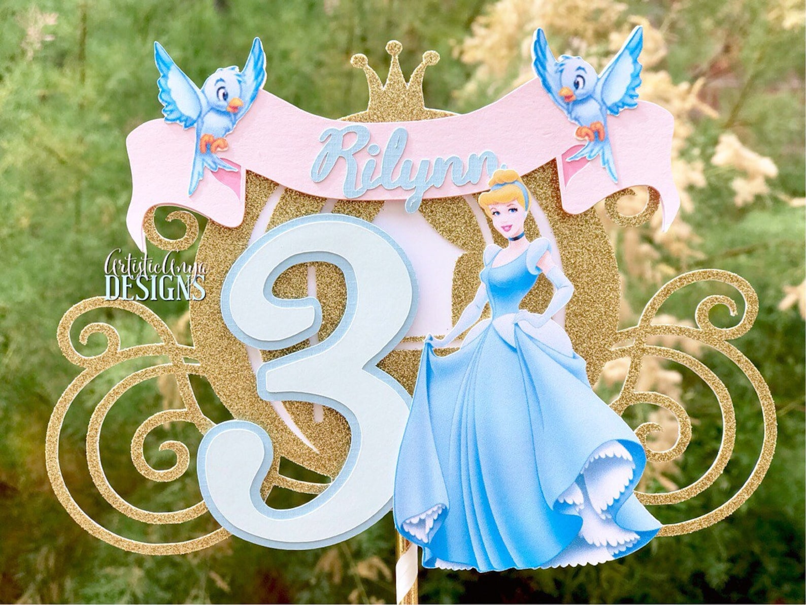 Cinderella Gold Glitter Carriage Cake Topper Princess Party - Etsy