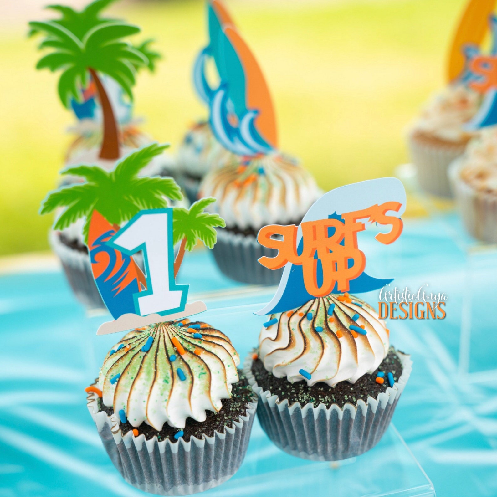 Surfer Theme Age Cupcake Toppers - Set of 12 - Surf Party - Surfboard ...
