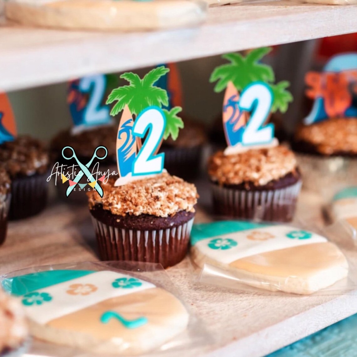 Surfer Theme Age Cupcake Toppers - Set of 12 - Surf Party - Surfboard ...