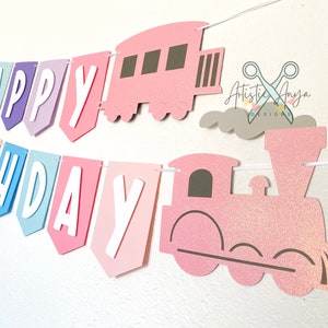 Glitter Pink Vintage Train Banner - Train Themed Girl Birthday Party ...