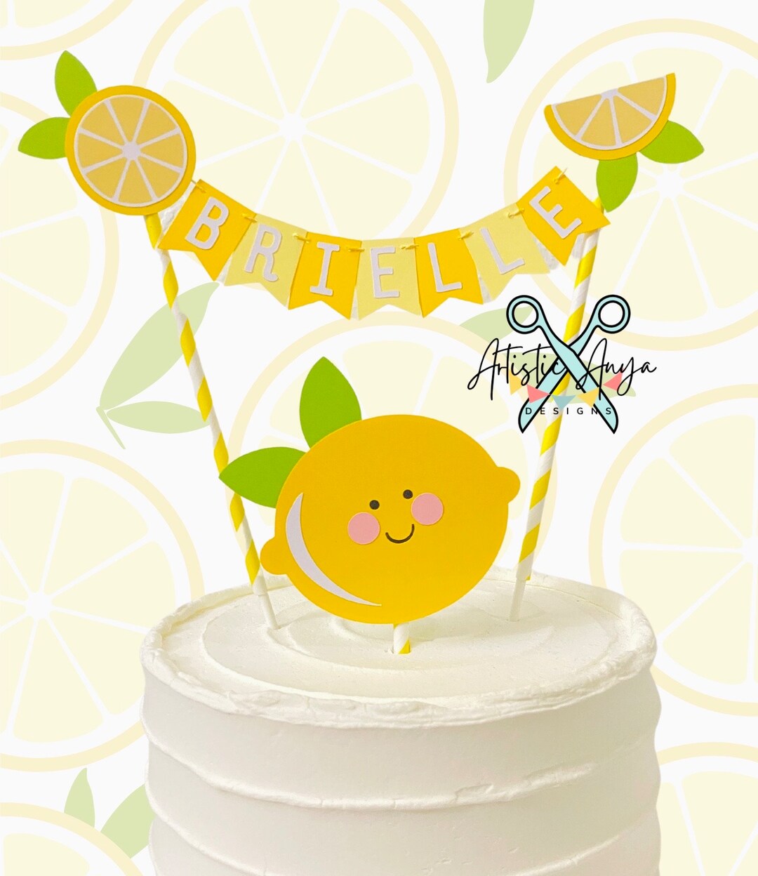 Lemon Cake Bunting Topper & Happy Lemon Cake Topper (2 Pc Set) Lemonade ...
