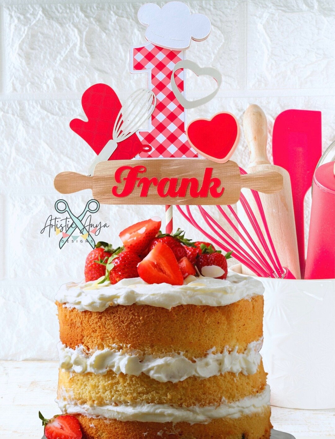 Little Baker Red Cake Topper - Baking Party Decorations - Little Chef ...