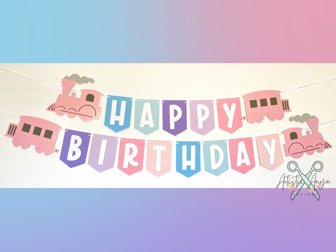 Glitter Pink Vintage Train Banner - Train Themed Girl Birthday Party ...