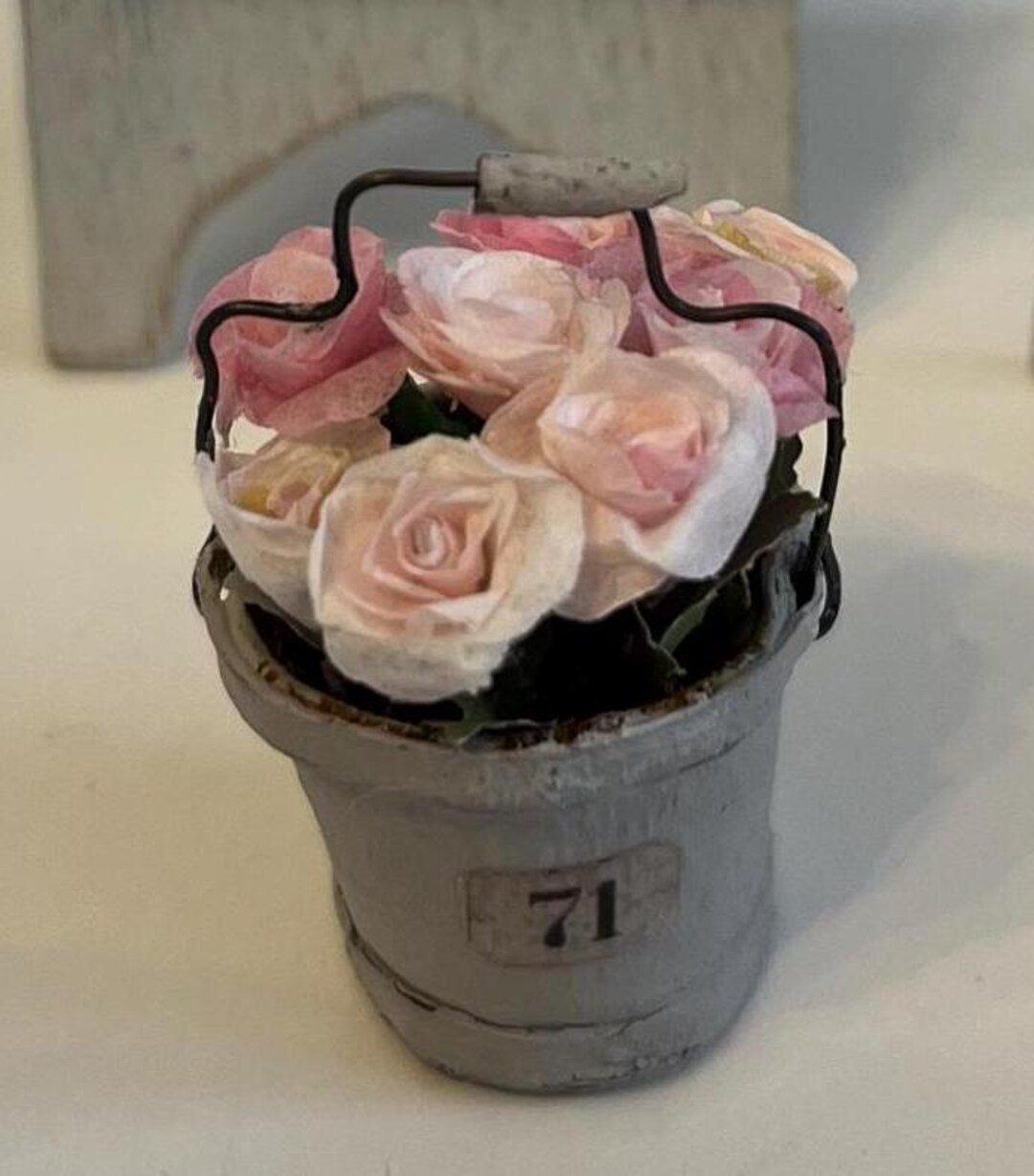 1/12 Scale Gorgeous Rustic Pot With Pink Colored Roses , Pot Has a Cute ...