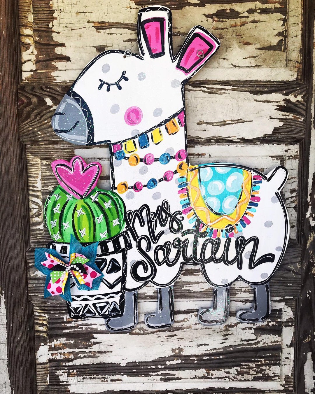 Personalized Door Hanger - Llama Door Hanger - Summer Door Hanger ...