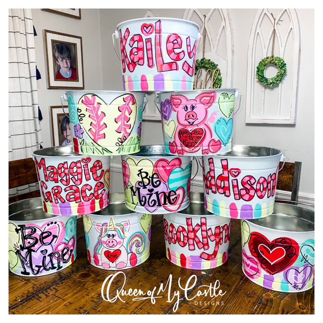 Personalized Valentines Basket Personalized Valentines Pail Valentines ...