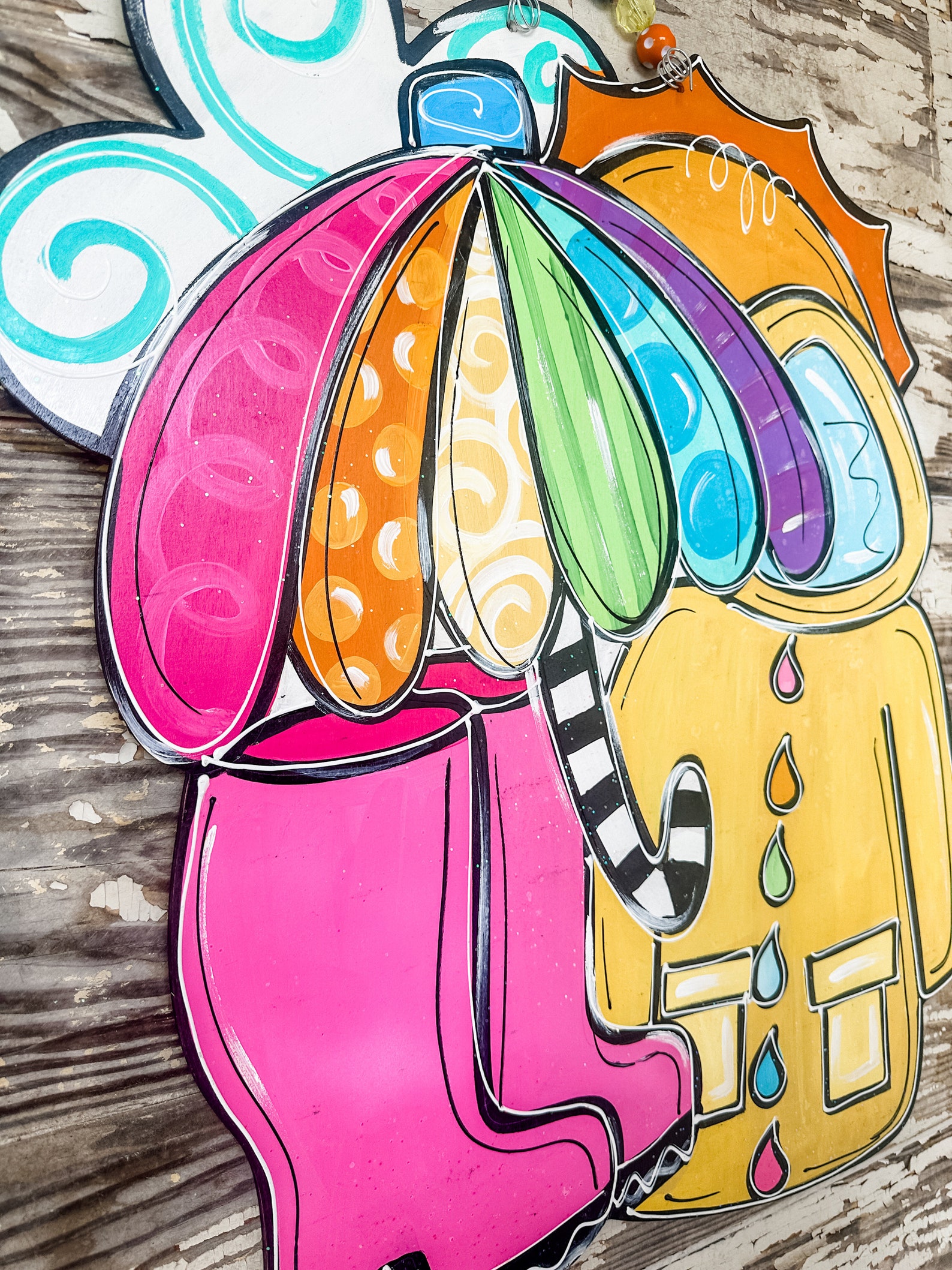 Personalized Door Hanger - Spring Door Hanger - Rainboots Door Hanger ...