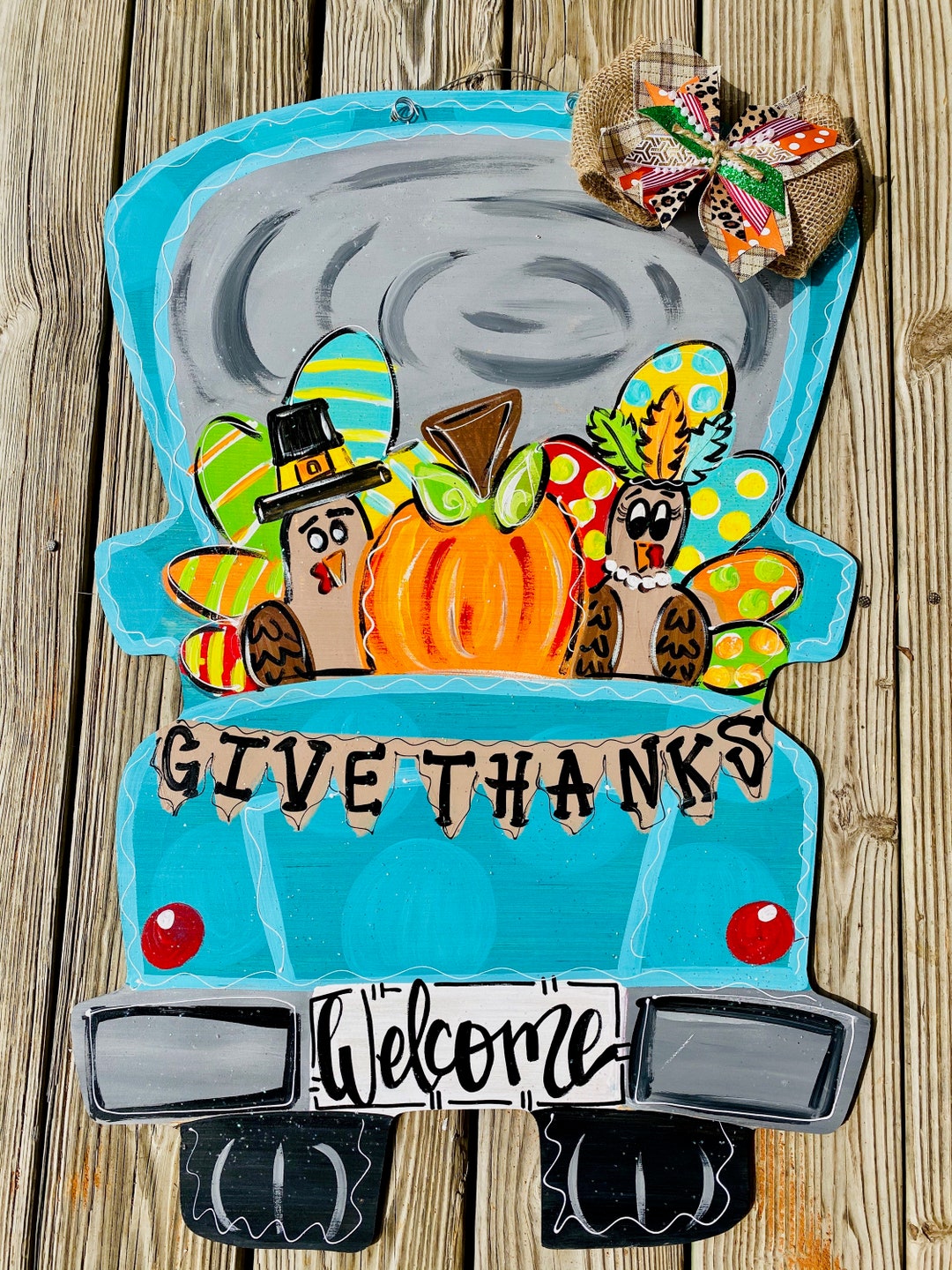 Thanksgiving Door Hanger - Pumpkin Door Decor - Autumn Door Sign - Fall ...