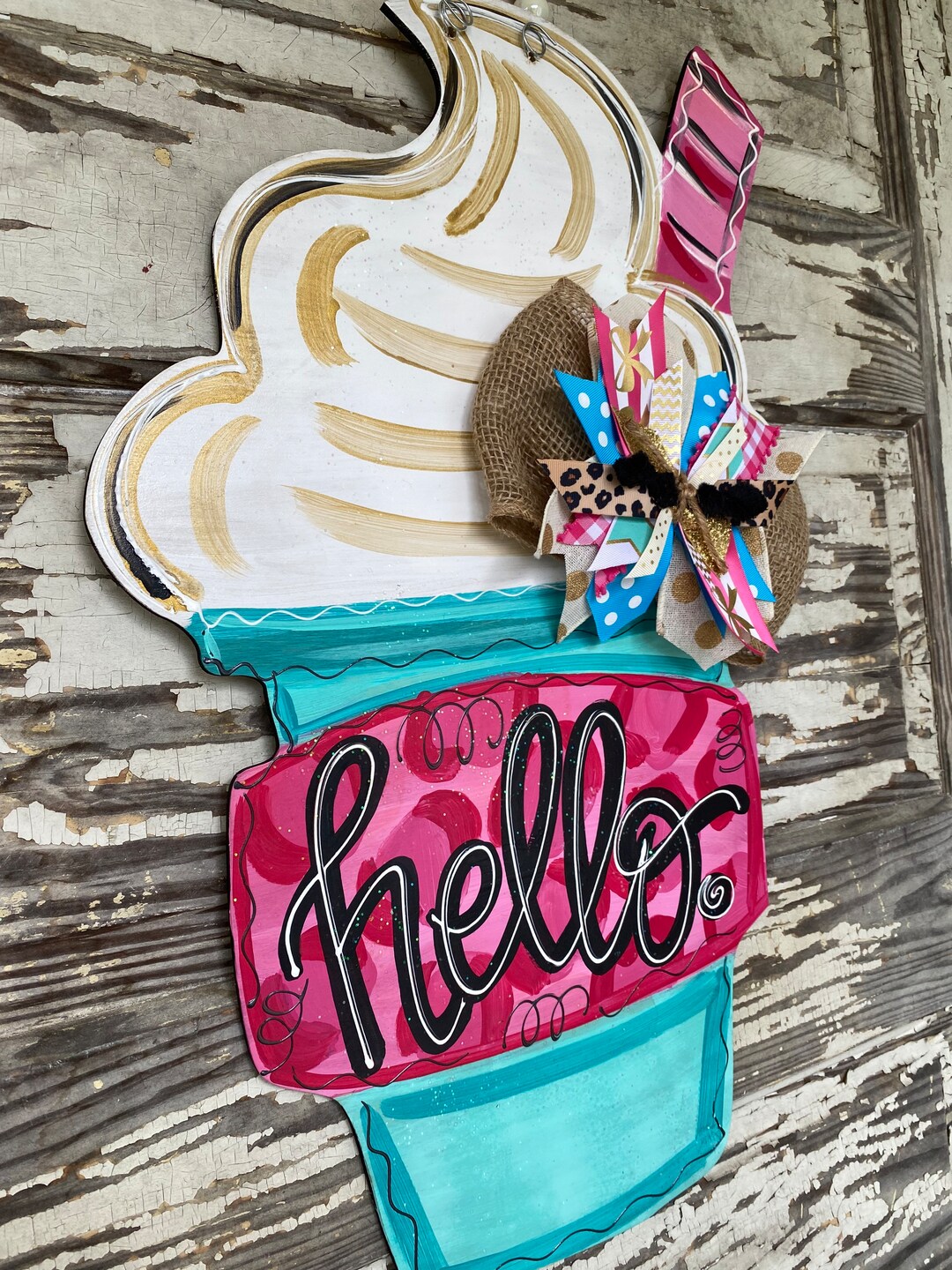 Latte Door Hanger - Spring Door Decor - Summer Door Sign - Coffee Door ...