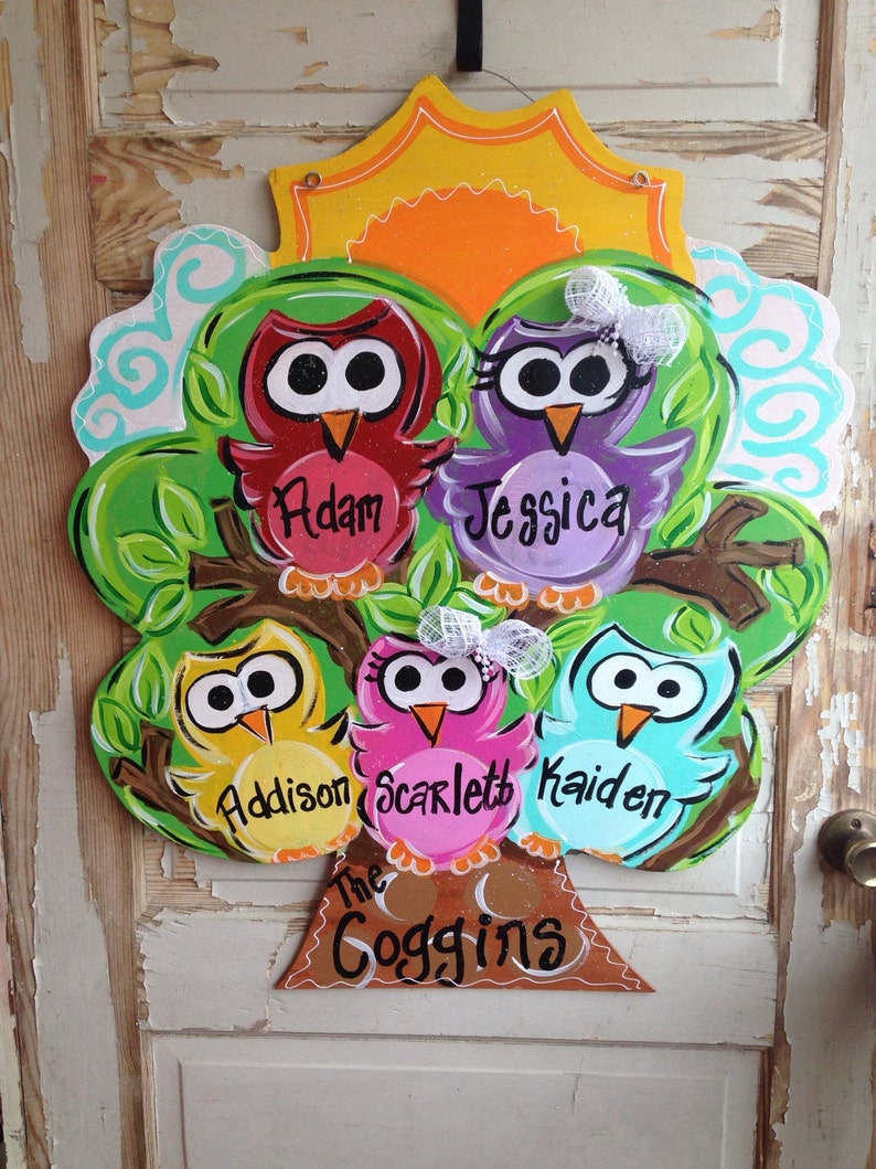 Personalized Owl Family Door Hanger - Etsy