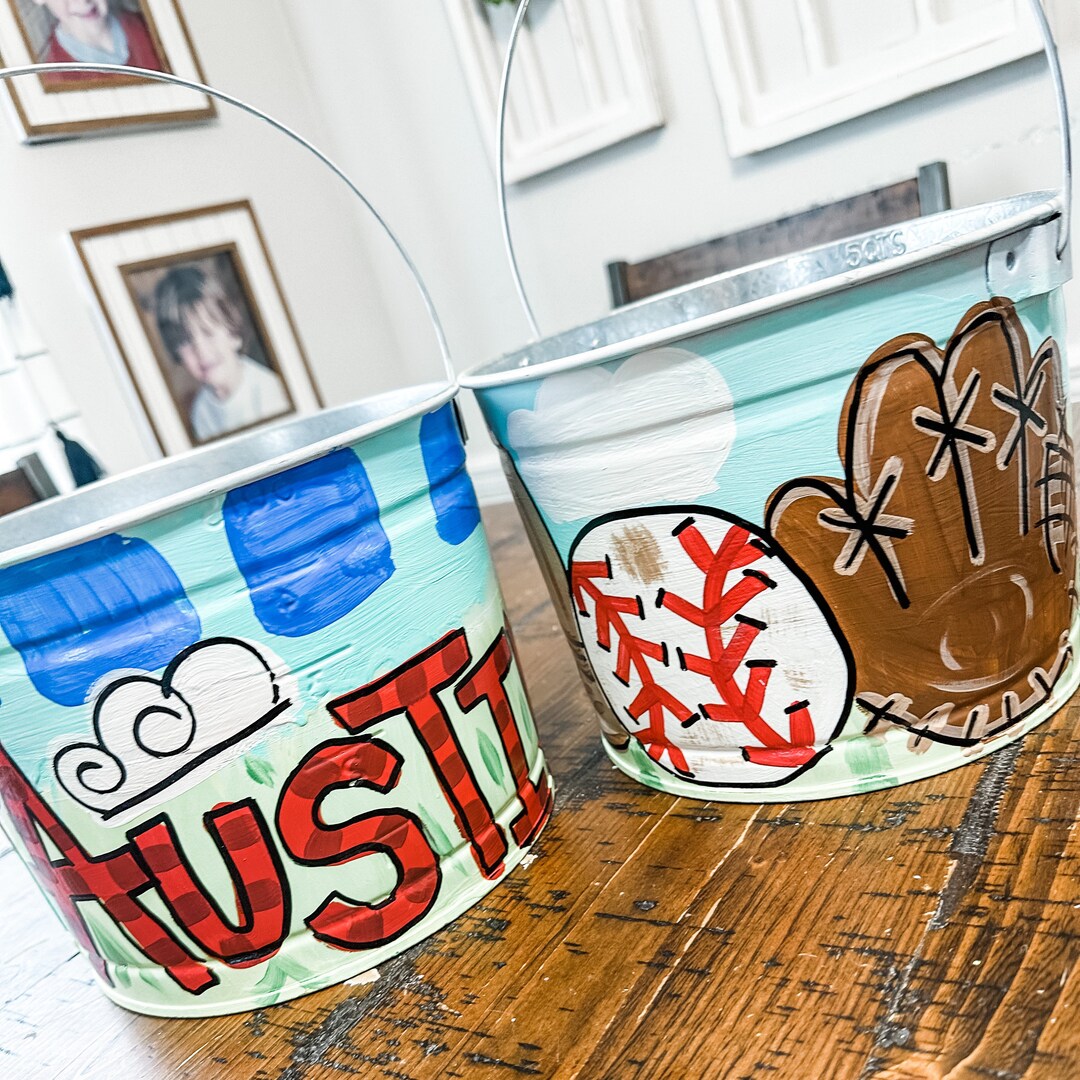 Personalized Baseball Basket - Personalized Baseball Pail - Boy ...