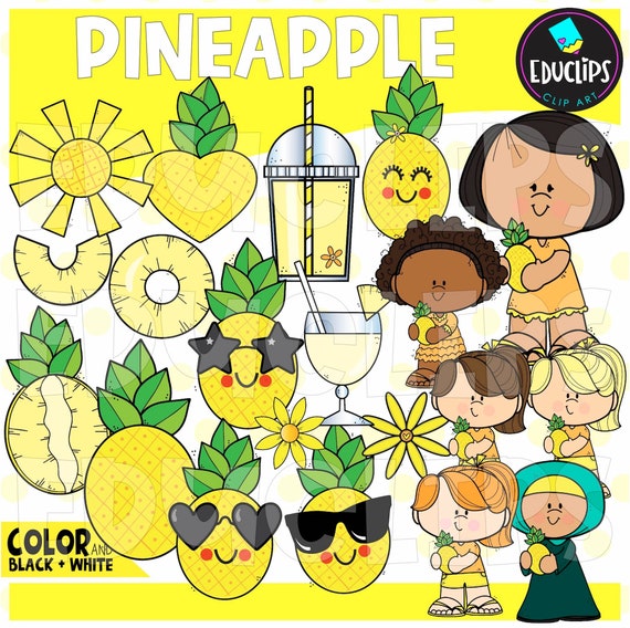Pineapple Clip Art Summer Fruit Graphics Food Images | Etsy