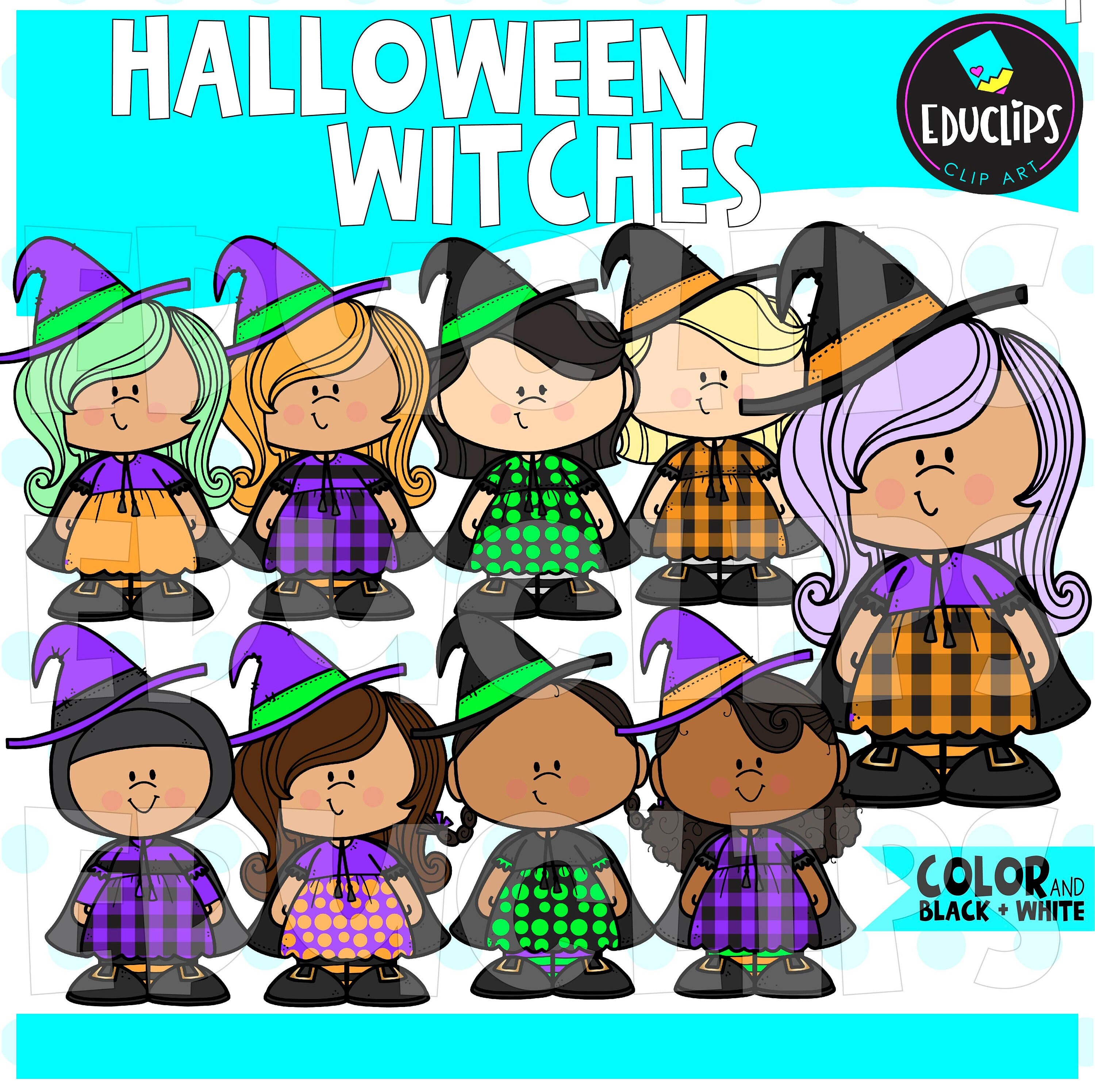 Halloween Witches Clip Art Set, October Graphics, COMMERCIAL USE - Etsy