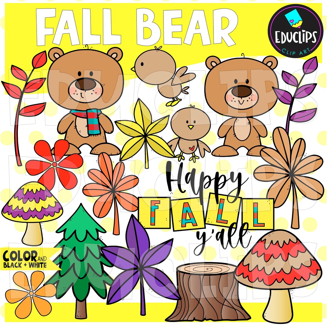Fall Bears Clip Art, Autumn Creatures Images, Animal Graphics, November ...