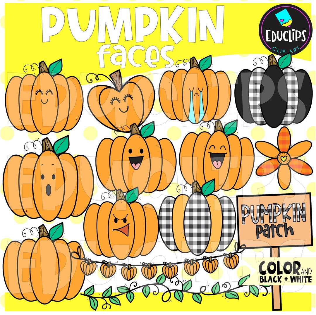Pumpkin Faces Clip Art Set, Pumpkin Graphics, Fall Images, Autumn ...