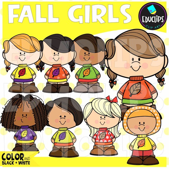 Fall Girls Clip Art Autumn Girls Graphics Fall Females | Etsy