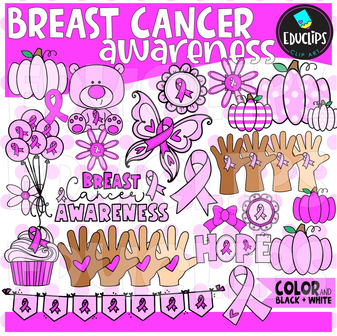 Breast Cancer Awareness Clip Art Set, October Graphics, Pink Images ...