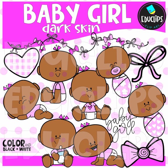 Baby Girl Dark Skin Clip Art Infant Graphics Babies | Etsy