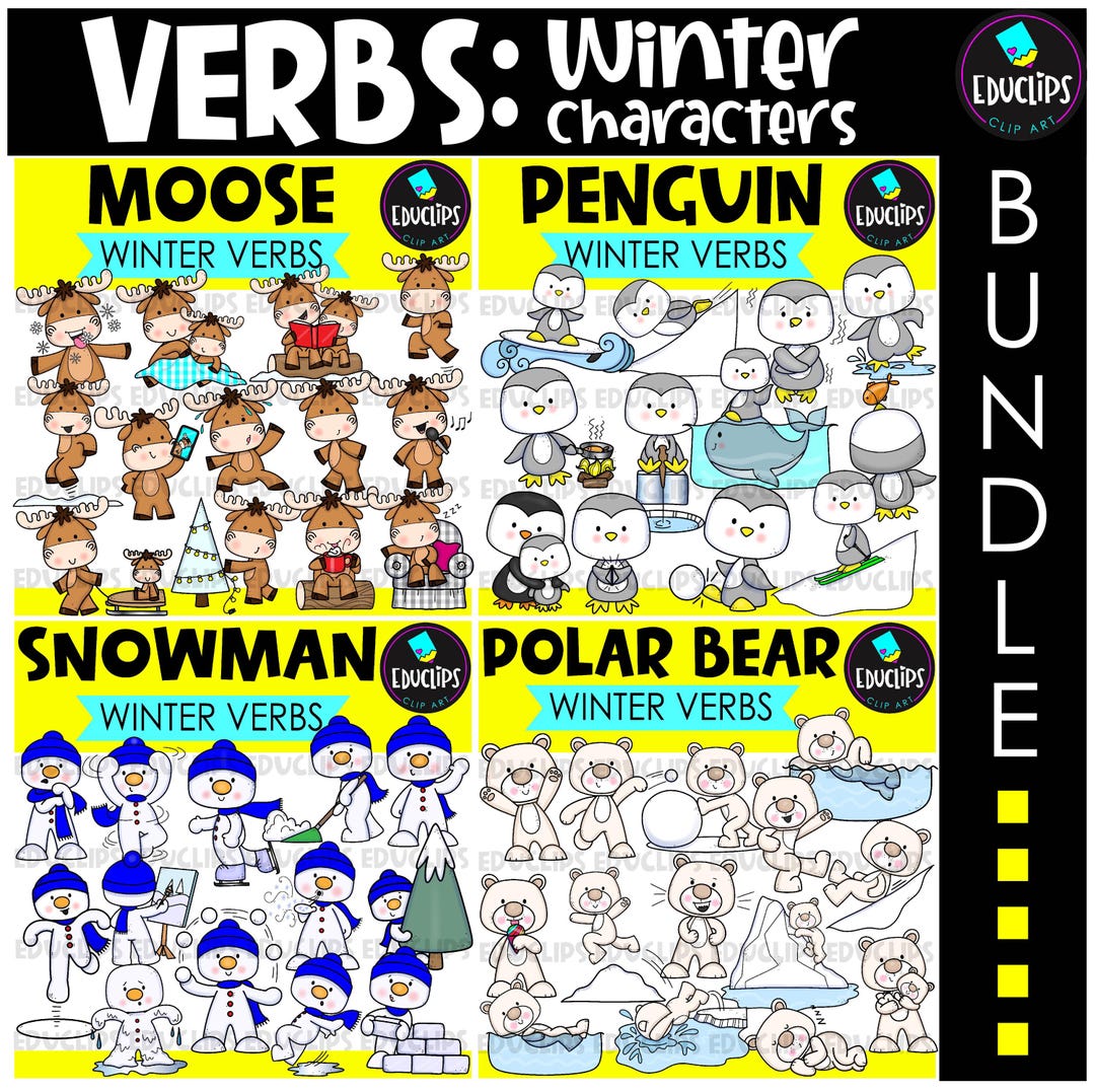 Verbs: Winter Characters Clipart Set - Etsy