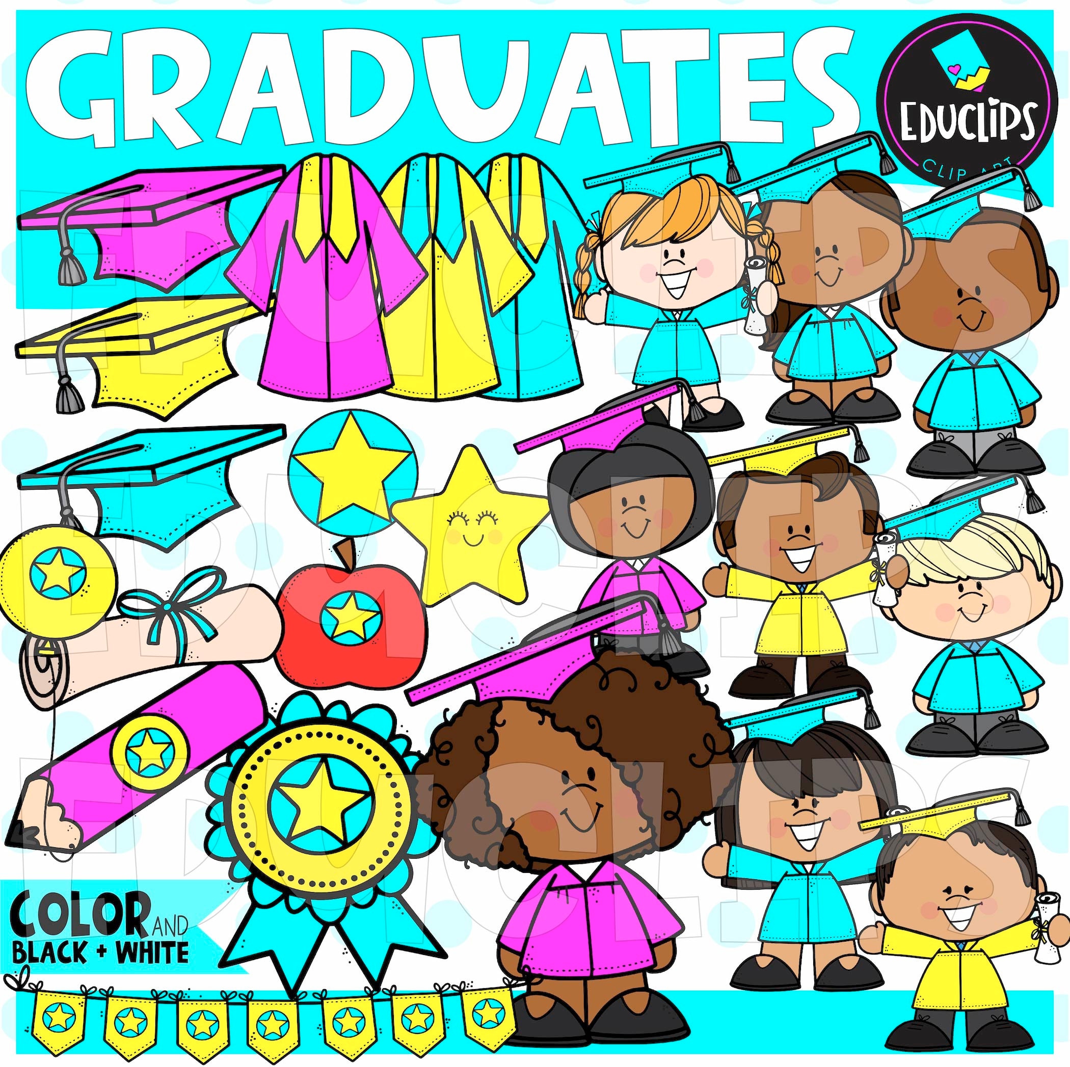 Graduates Clip Art Set, Grads, Students Graphics, Graduation Kids ...