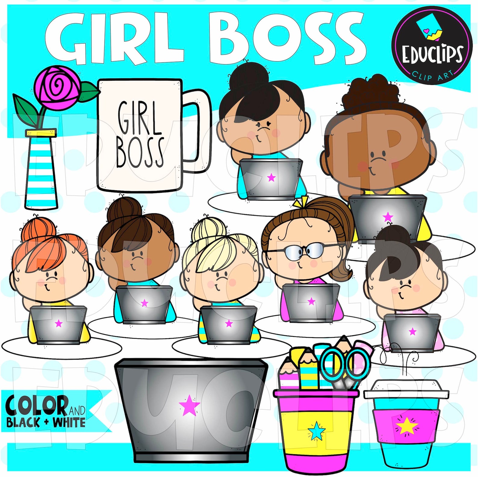 Girl Boss Clip Art, Female CEO Images, Office Girl Graphics, COMMERCIAL ...