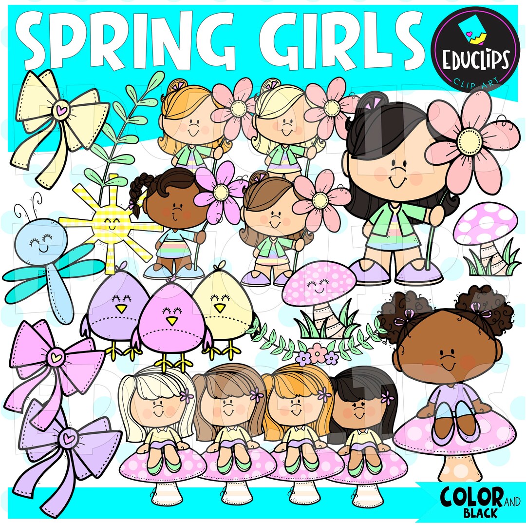 Spring Girls Clip Art Set, Springtime Graphics, Kids Images, COMMERCIAL ...