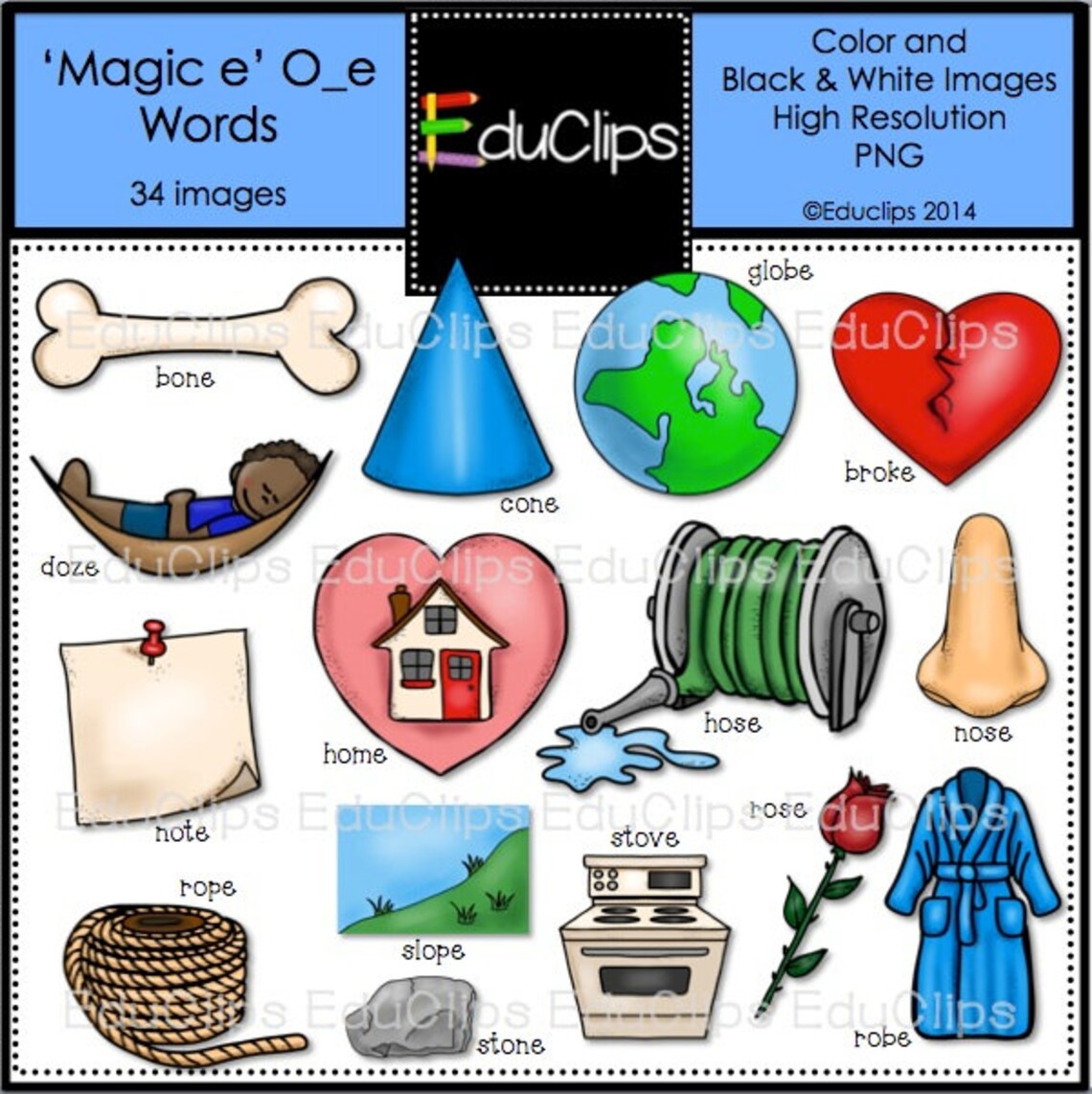 Magic 'e' O_e Words Clip Art Bundle | Etsy