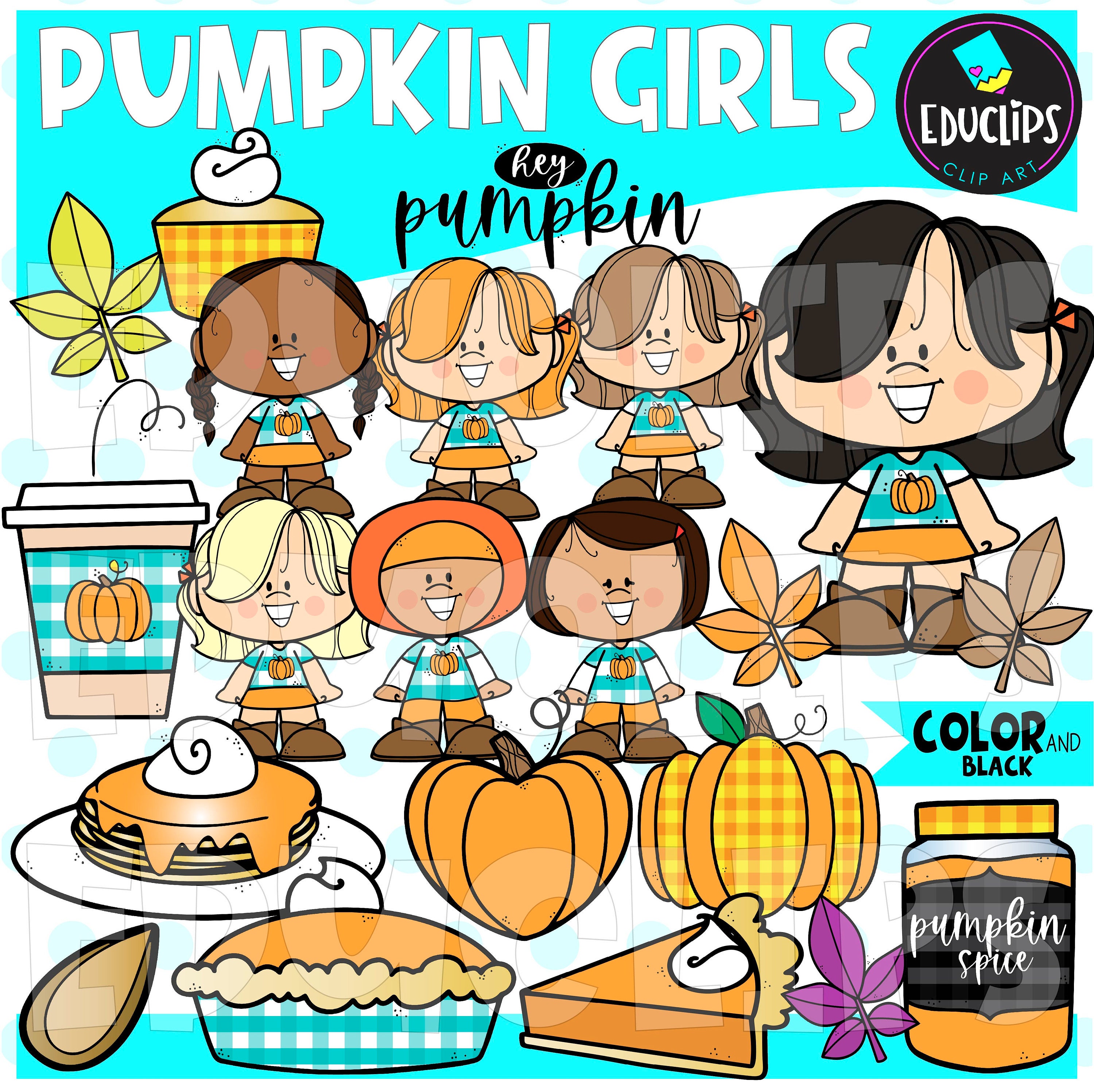 Pumpkin Girls Clip Art Set Pumpkins Graphics Fall Girls - Etsy