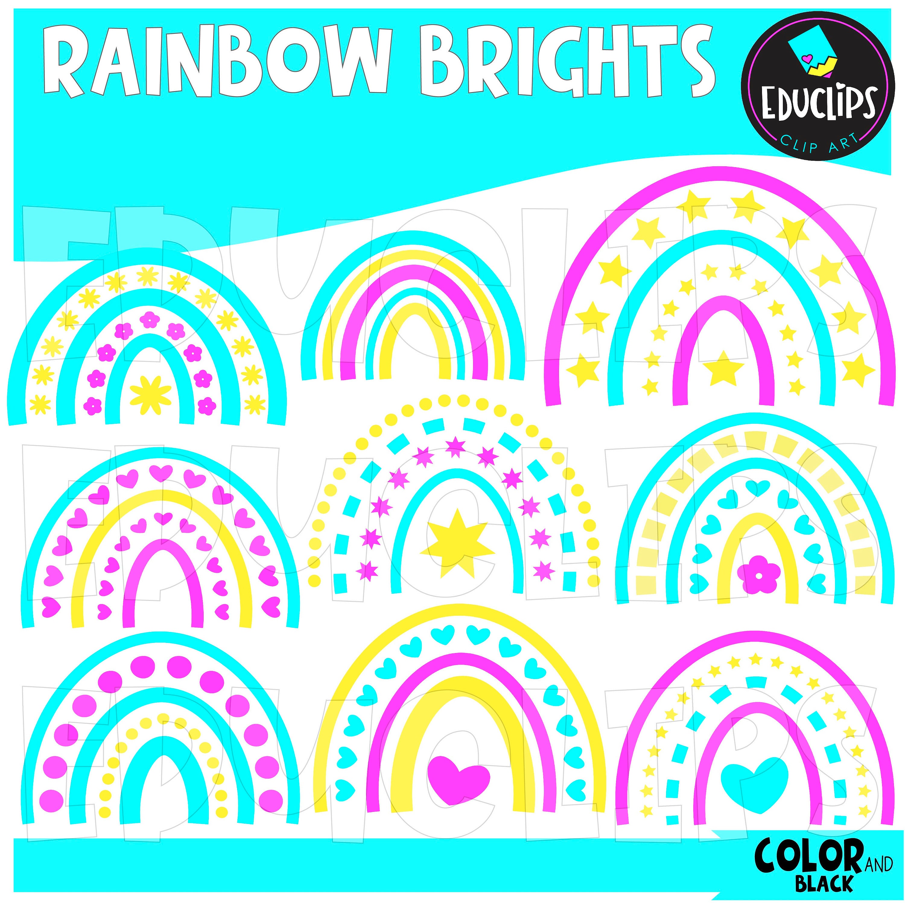 Rainbow Brights Clip Art Set, Bright Images, Designs, COMMERCIAL USE ...