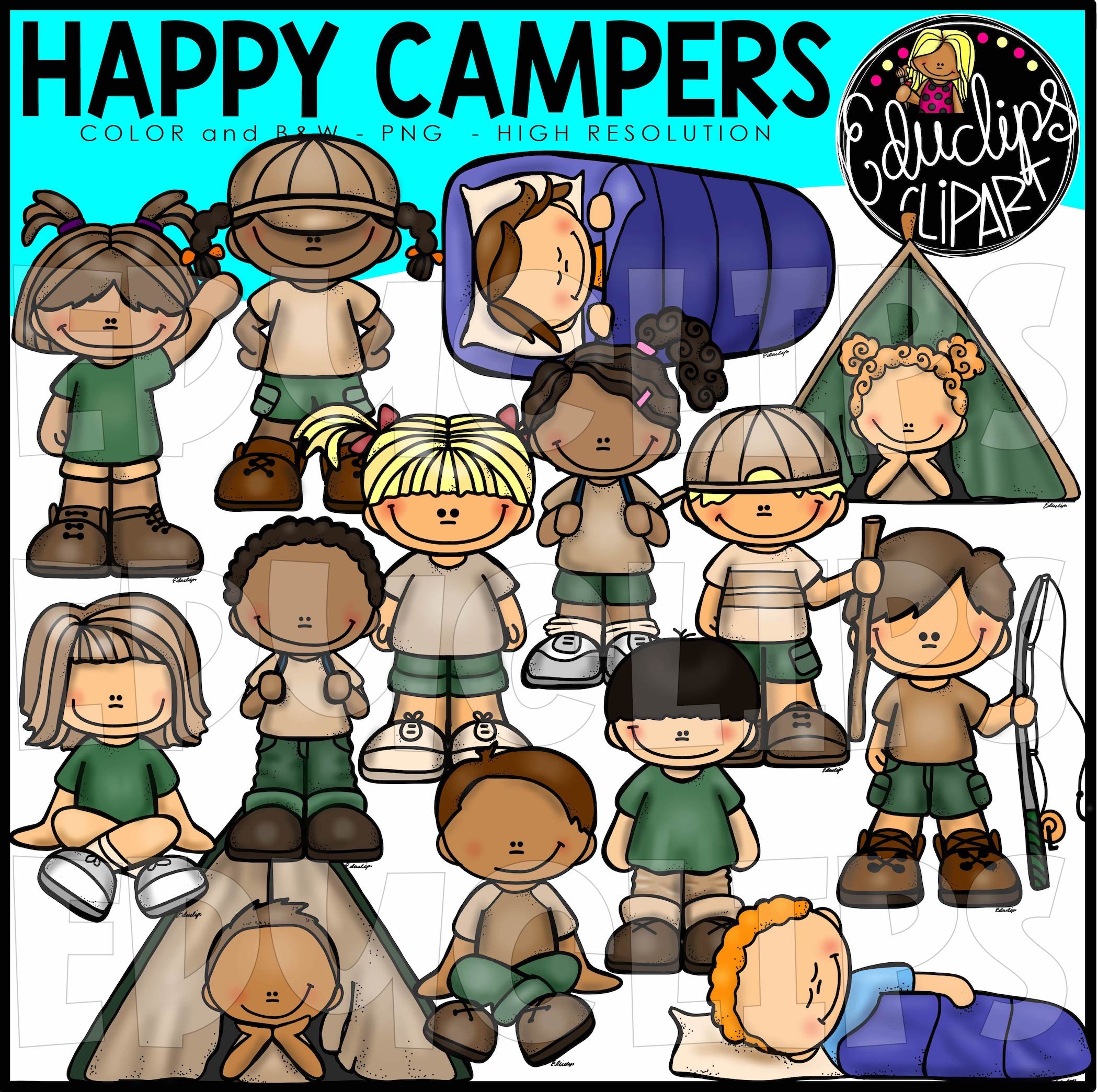 Happy Campers Clip Art Bundle | Etsy