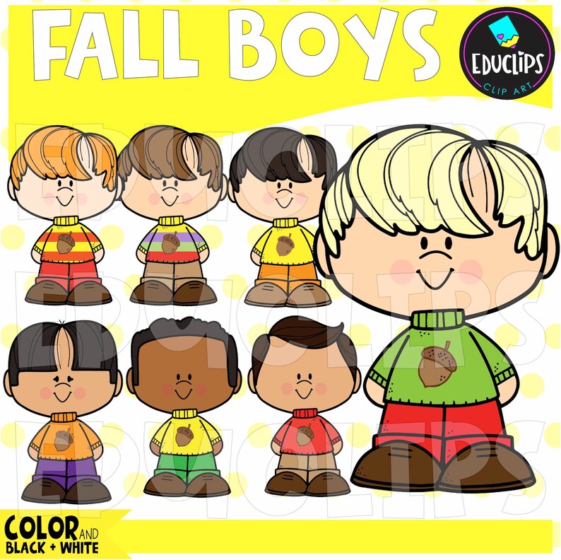 Fall Boys Clip Art Set, Autumn Boys Graphics, Fall Sweater, Planner ...