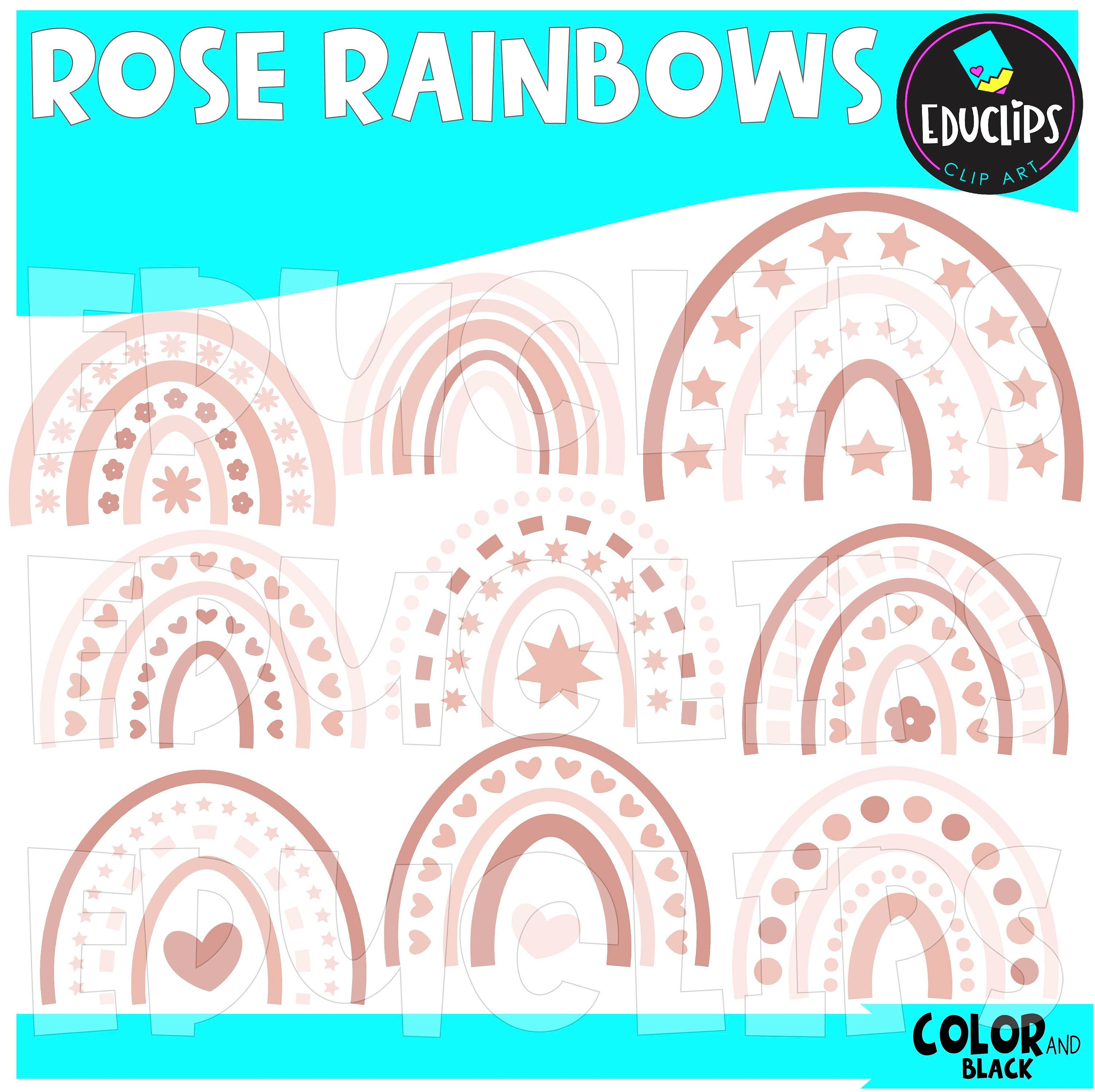 Rose Gold Rainbows Clip Art, Design Elements Images, COMMERCIAL USE ...