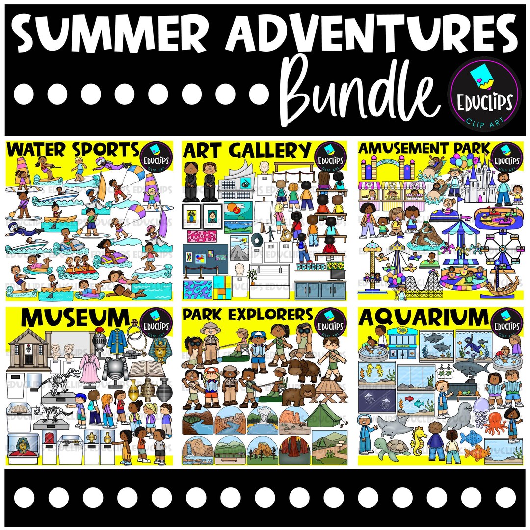 Summer Adventures Clipart Bundle – Water Sports, Amusement Park, Museum ...