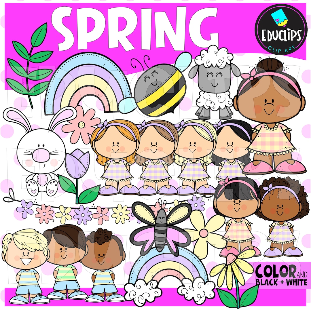 Spring Kids Clip Art Set, Pastel Animals, Flowers (digital Download) - Etsy
