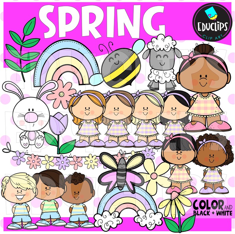 Spring Kids Clip Art Set, Pastel Animals, Flowers (digital Download) - Etsy