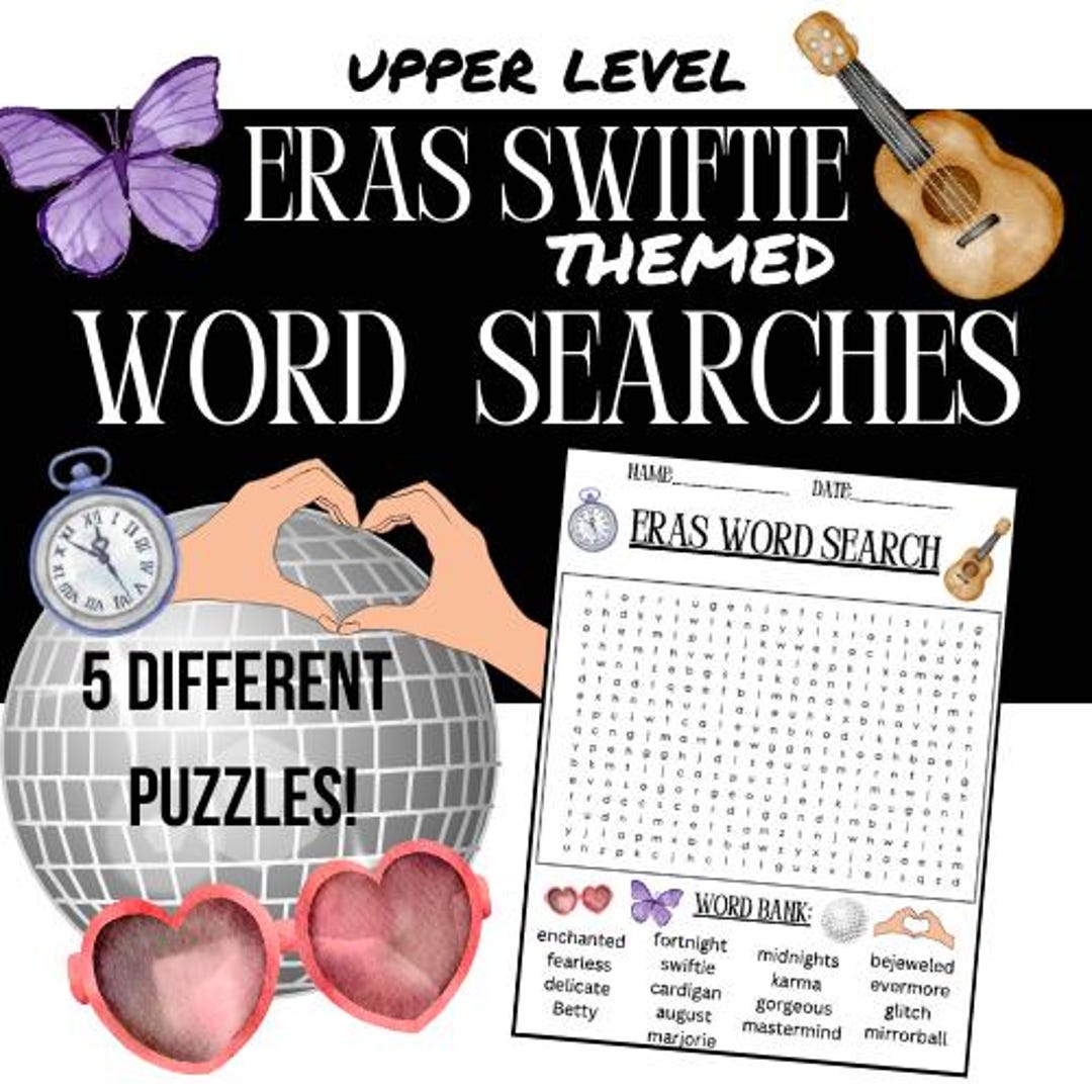 Eras Swiftie Upper Grades Word Search Set (5 Word Search Puzzles), Eras ...