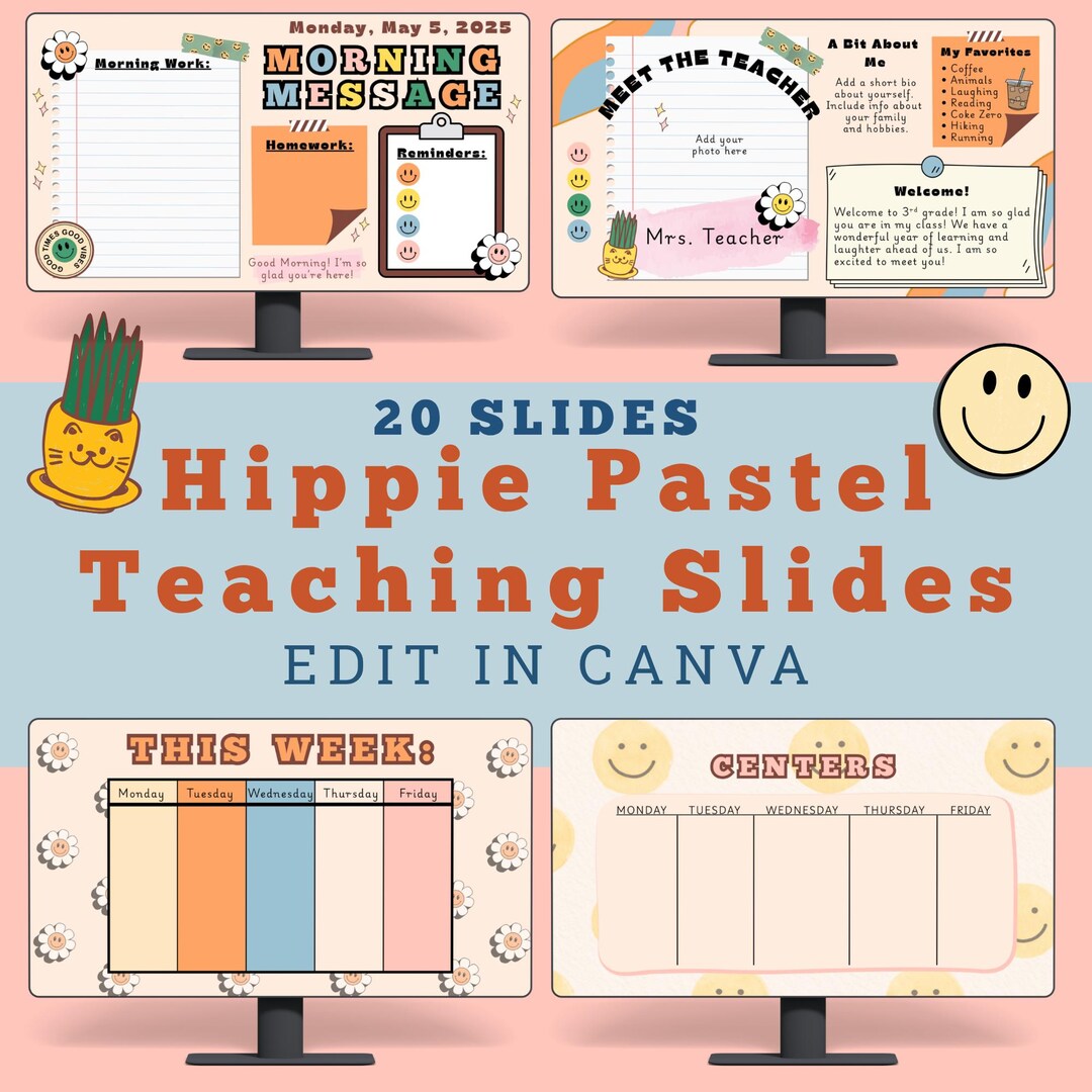 Hippie Fun Pastel Classroom Slides to Edit in Canva - Etsy