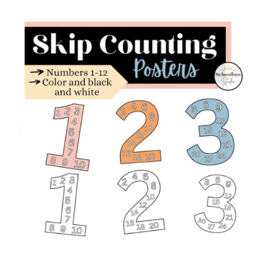 Skip Counting Numbers Poster and Coloring Pages, Pastel Counting Style ...