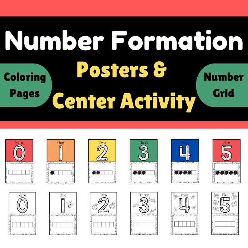Number Formation Posters: Tracing & Coloring Pages (printable) - Etsy